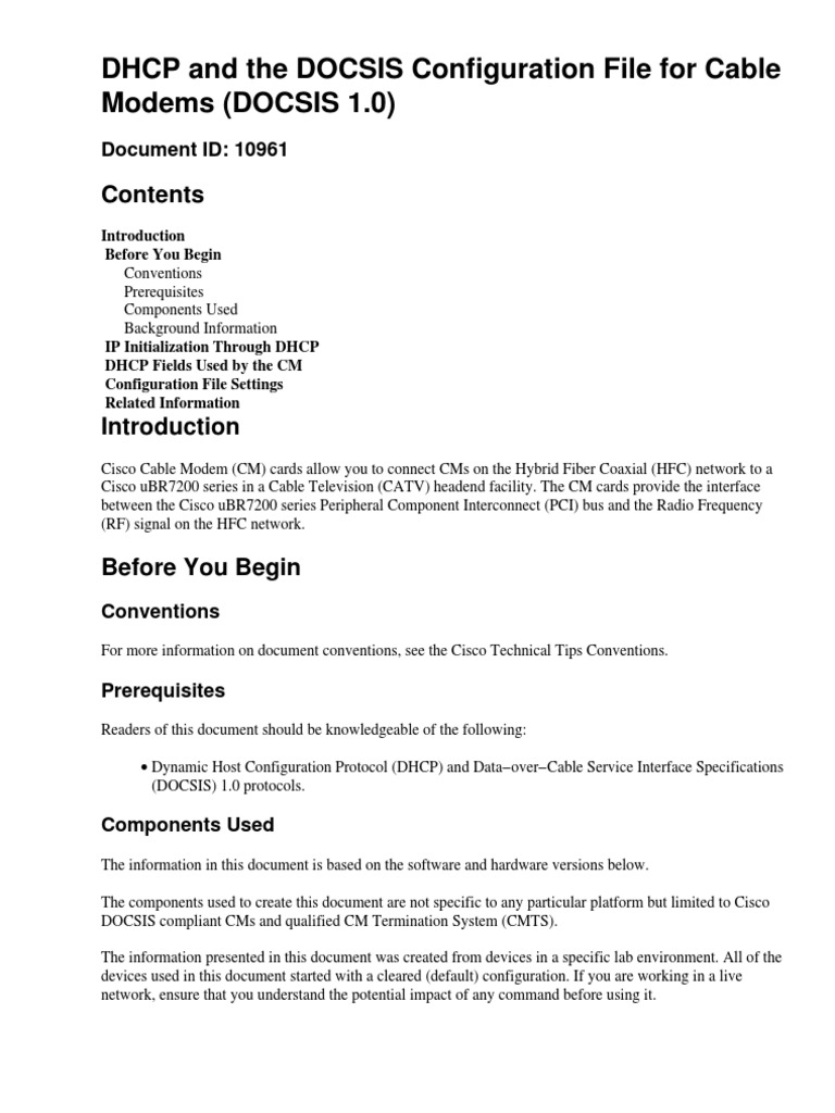 DHCP and Docsis Config CM | PDF | Ip Address | File Transfer Protocol