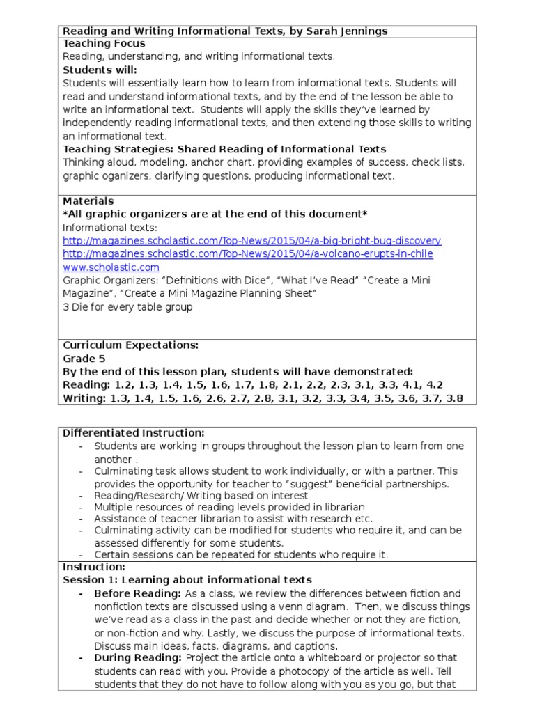 Grade 5 Informational Text Strategies | PDF | Lesson Plan | Reading ...