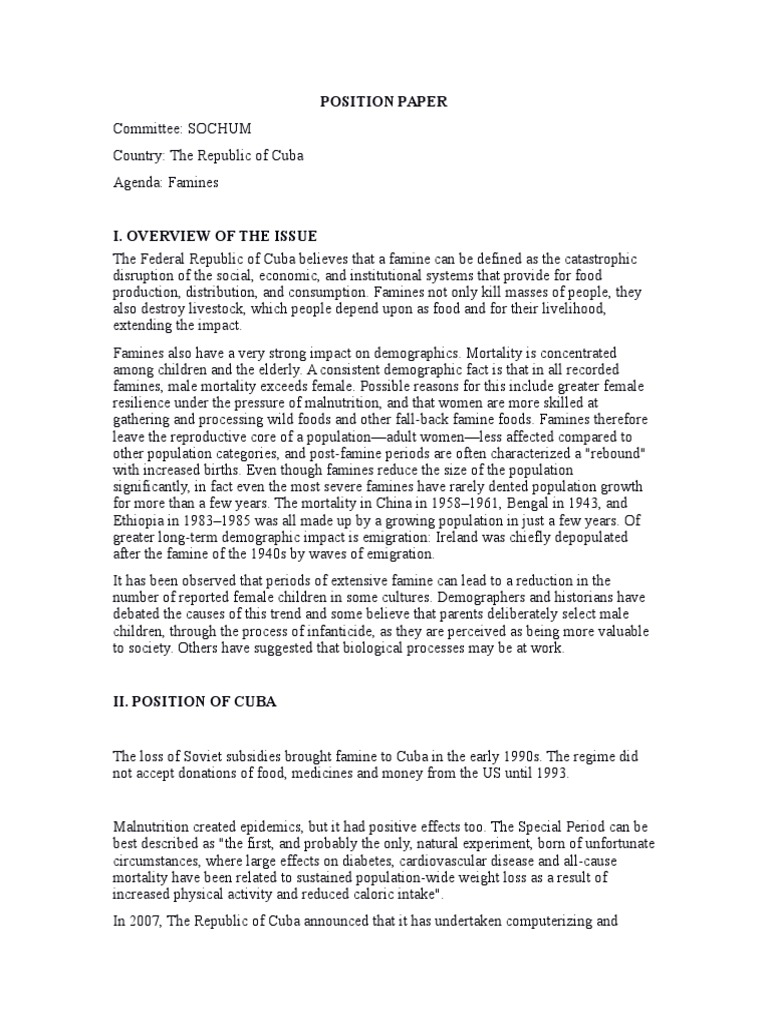 Position Paper 1 Cuba | Famine | Cuba