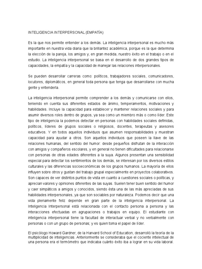 Inteligencia Interpersonal | PDF | Empatía | Liderazgo