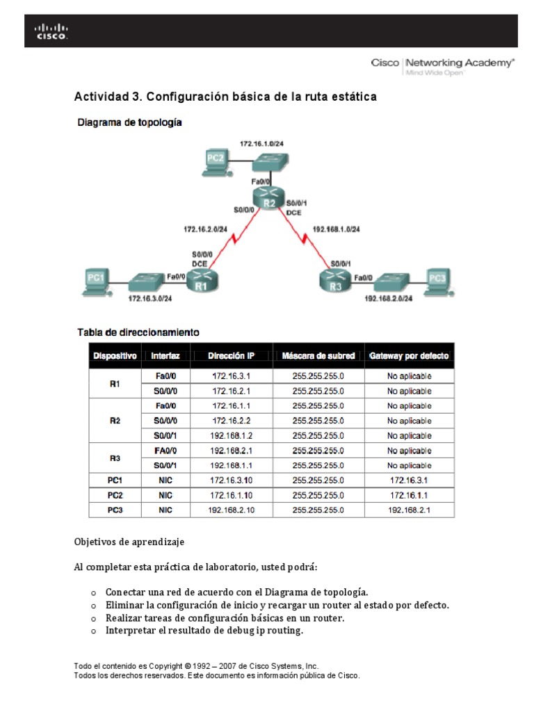 Configuracion Basica de La Ruta Estatica | Enrutador (Computación) | Red de arquitectura