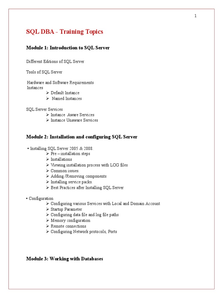 Dba Syllabus Microsoft Sql Server Replication Computing 