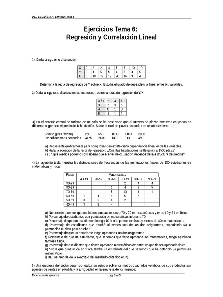 Ejer Tema6 d37 | PDF | Regresión lineal | Linealidad