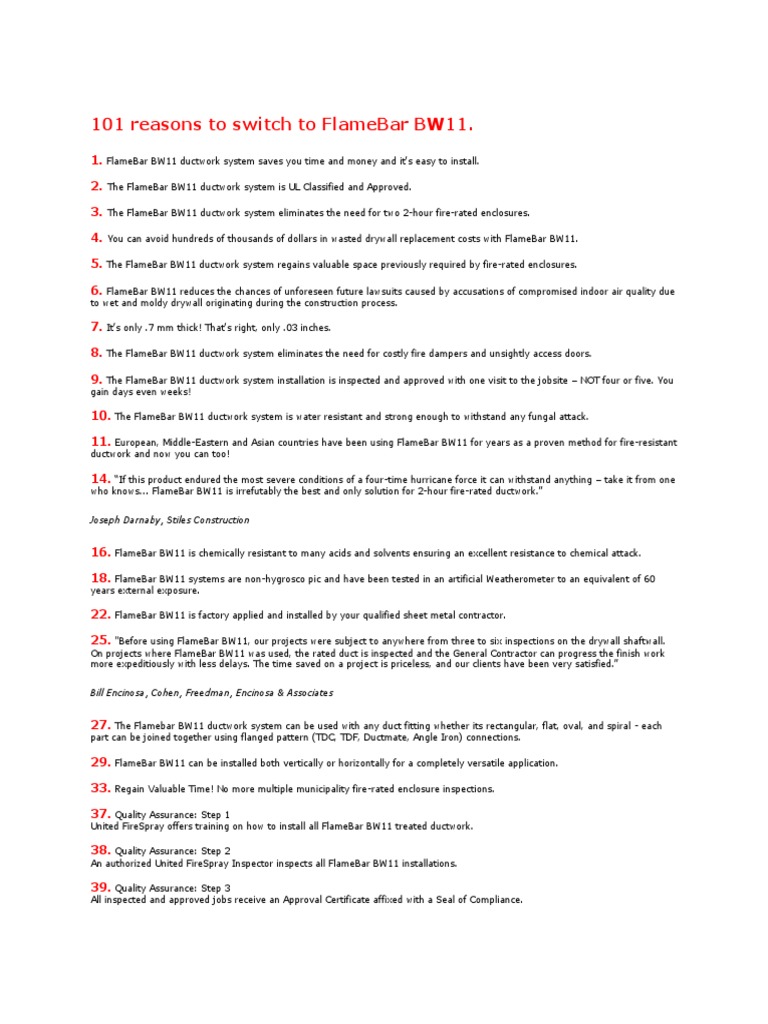 101 Reasons To Use Flamebar BW11 | PDF | Duct (Flow) | Building Engineering