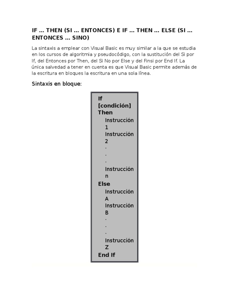 Visual Basic Sentencia If | PDF | Básico | Ciencias de la Computación