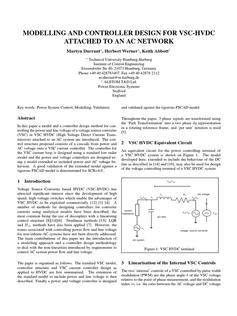 Modelling and Controller Design For VSC-HVDC Attached To An Ac Network | PDF | High Voltage ...