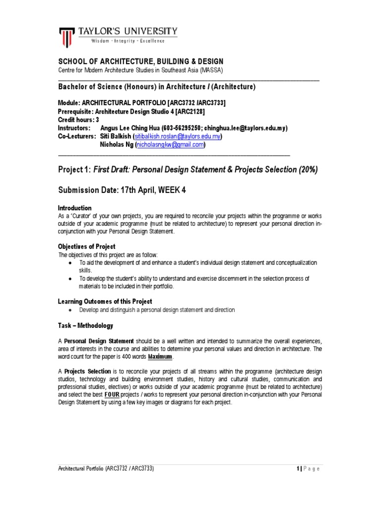 Project 1: First Draft: Personal Design Statement & Projects Selection ...