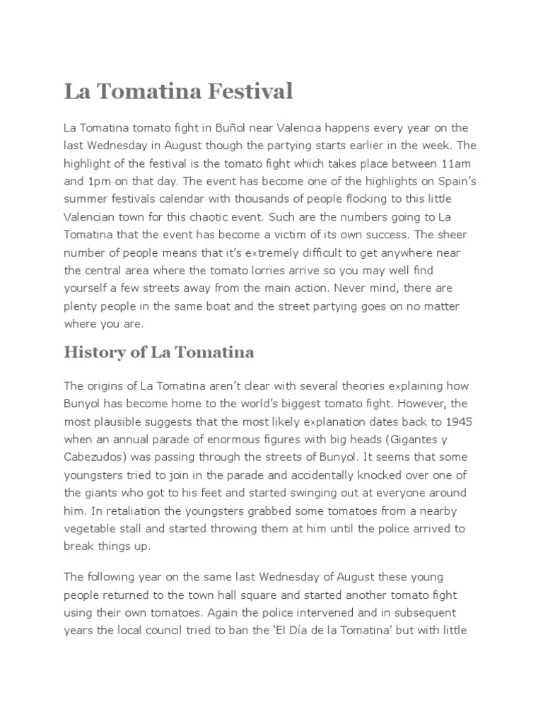 La Tomatina Festival | PDF | Festival | Entertainment Events