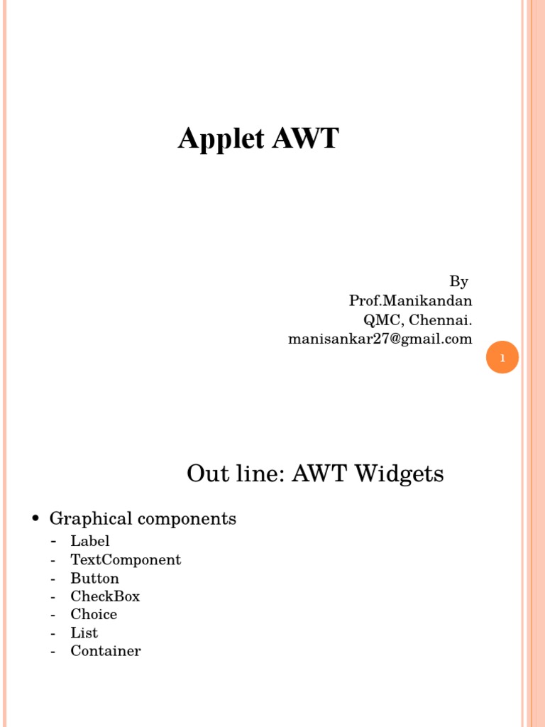 Applet AWT: by Prof - Manikandan QMC, Chennai | PDF | Java (Programming ...