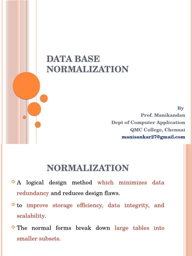 DB Normalization by Prof - Manikandan | PDF | Computer Data | Data ...