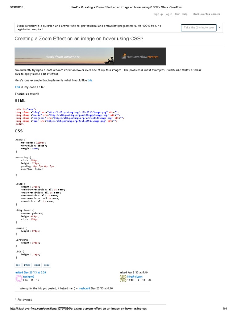 html5 - Creating A Zoom Effect On An Image On Hover Using CSS - Stack Overflow PDF | PDF ...
