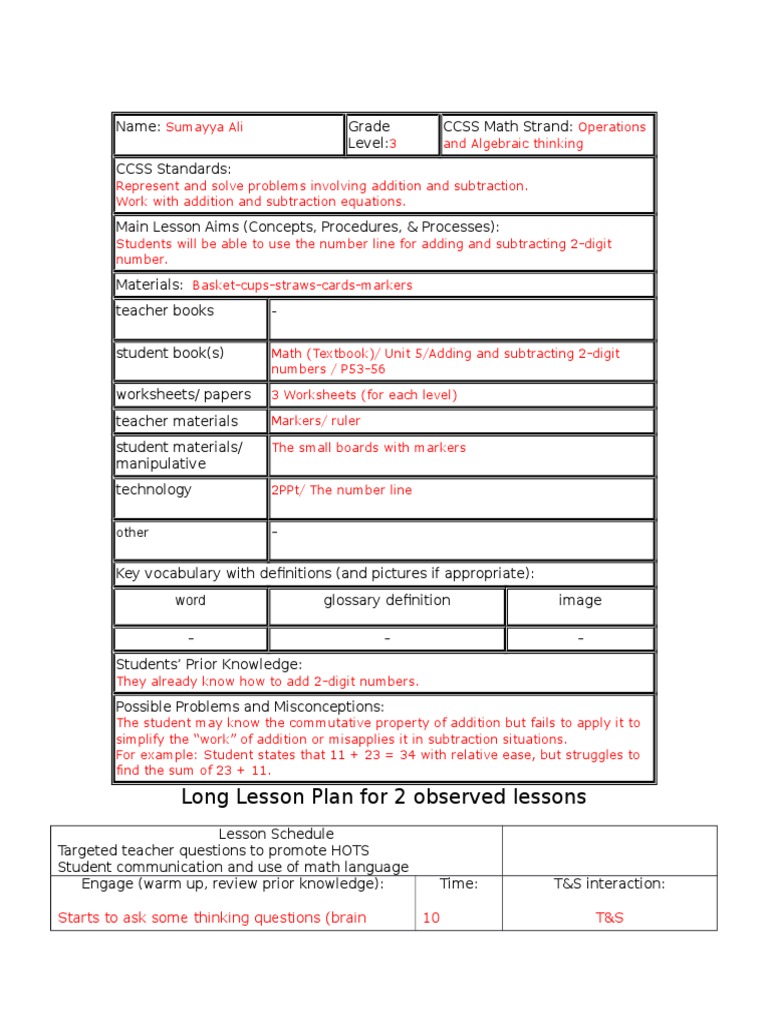 Long Lesson Plan For 2 Observed Lessons: Other | PDF