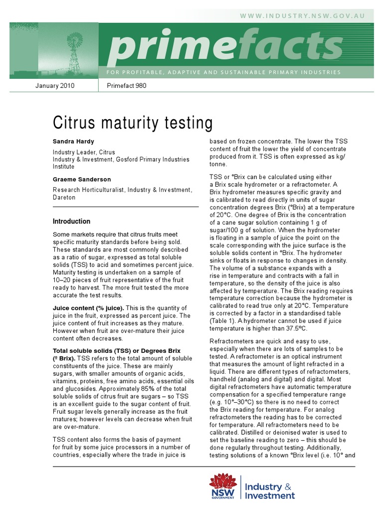 Citrus Maturity Testing | PDF | Chemistry | Foods