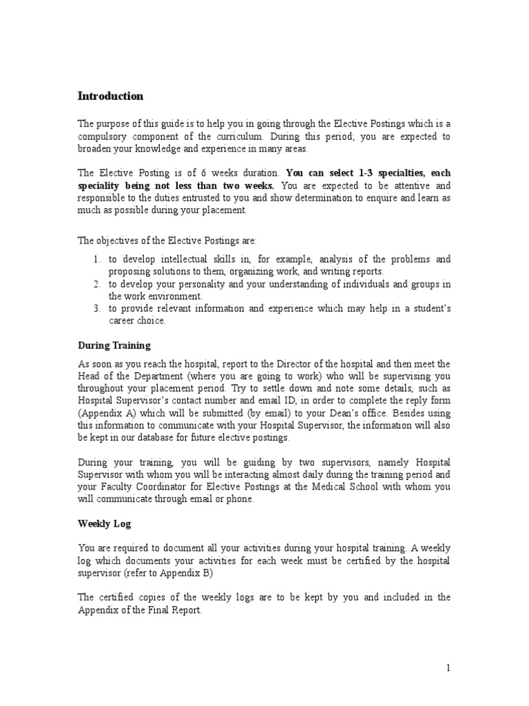 Elective Posting-Student's Guide | PDF | Medical School | Email