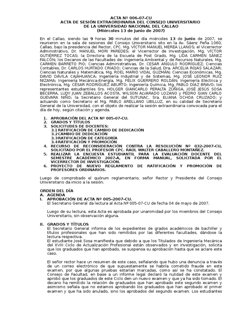 Acta 006 SE | Descargar gratis PDF | Prueba (evaluación) | Ciencia y Tecnología