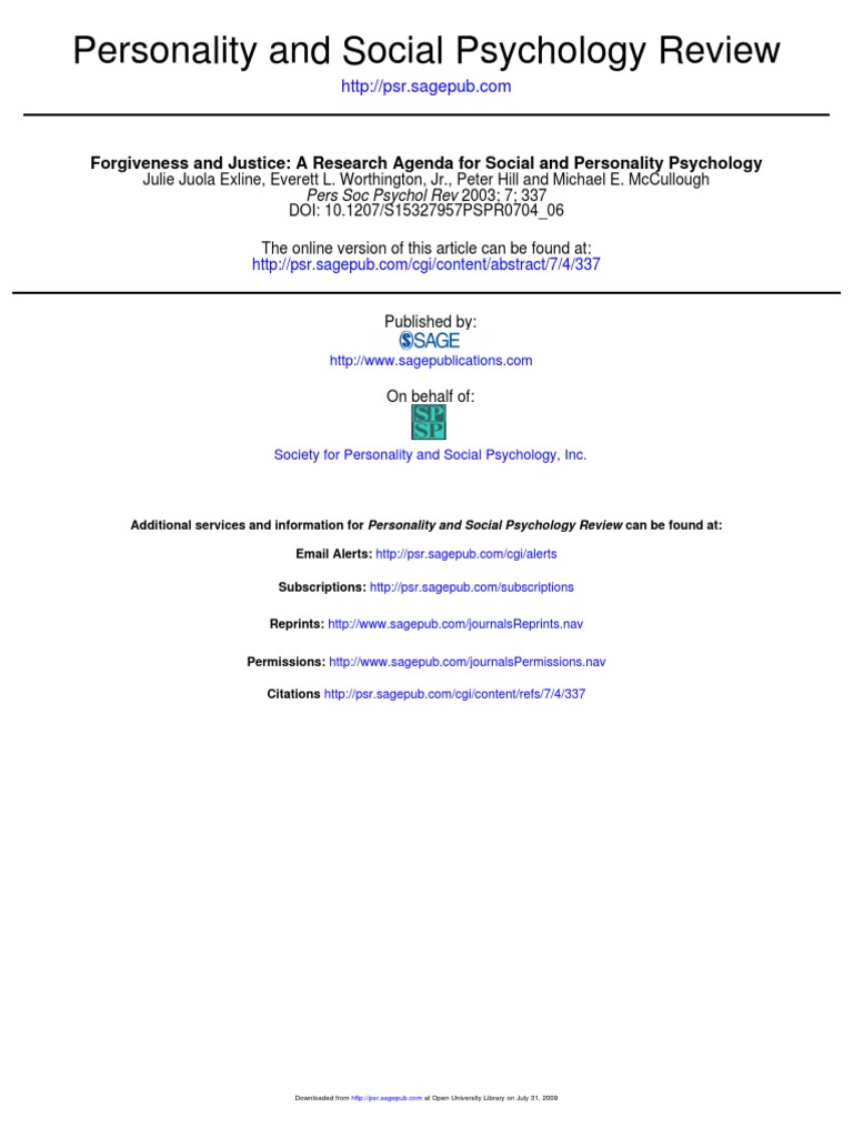 Personality and Social Psychology Review | PDF | Forgiveness | Empathy