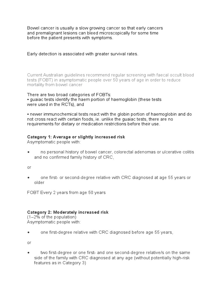 Bowel Cancer Notes | PDF | Colorectal Cancer | Cancer