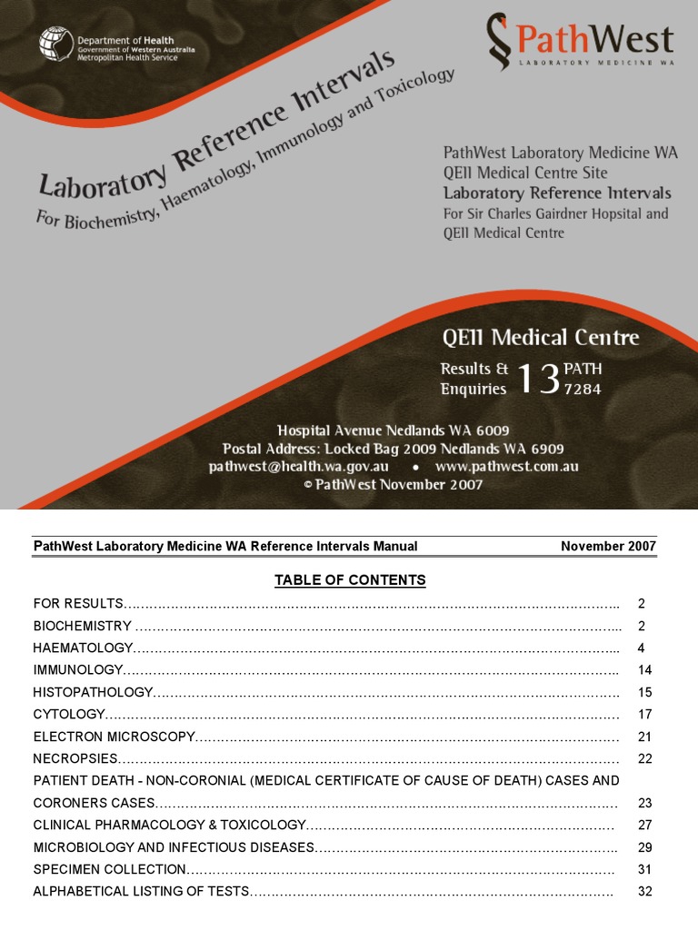 2007 Reference Range Book Nov 2007 | PDF | Cytopathology | Pathology