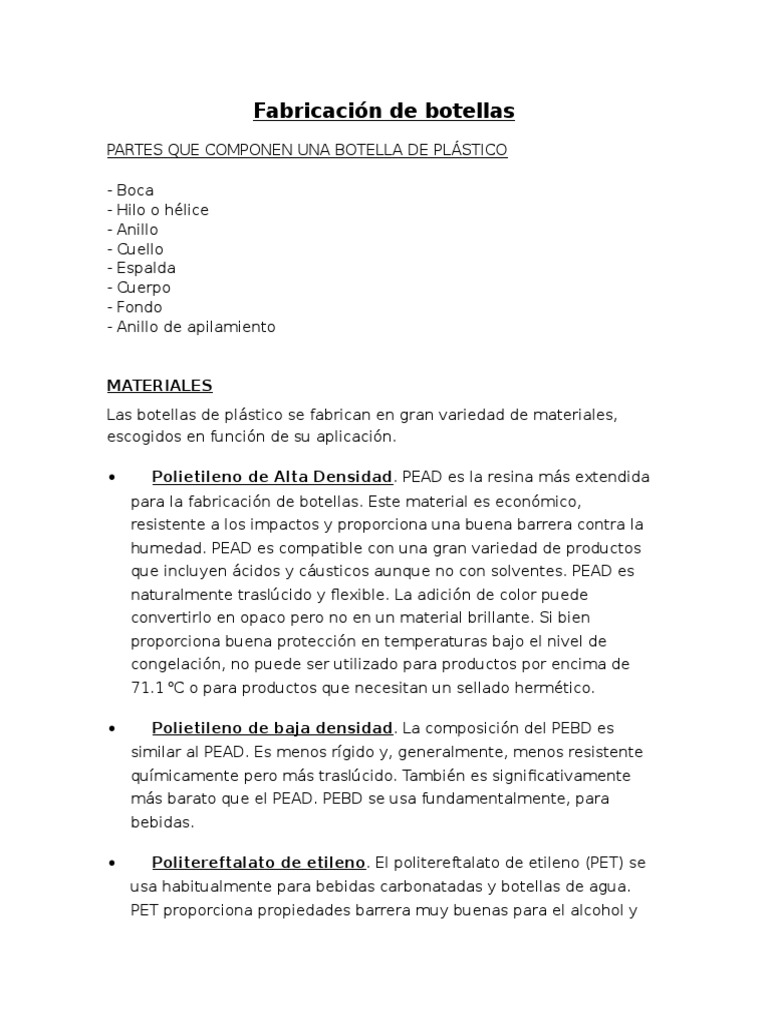 Fabricación de Botellas | PDF | Botella | Bomba