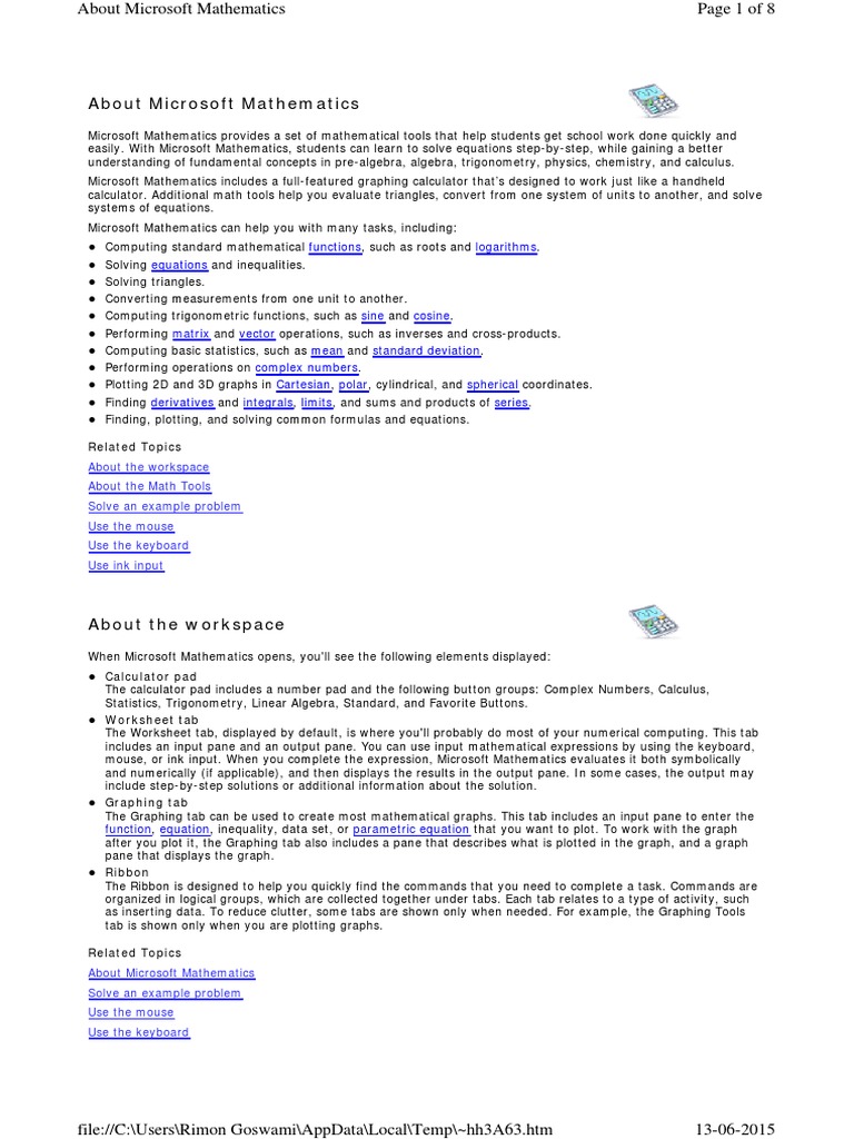 Microsoft Mathematics Manual | PDF | Trigonometry | Complex Number
