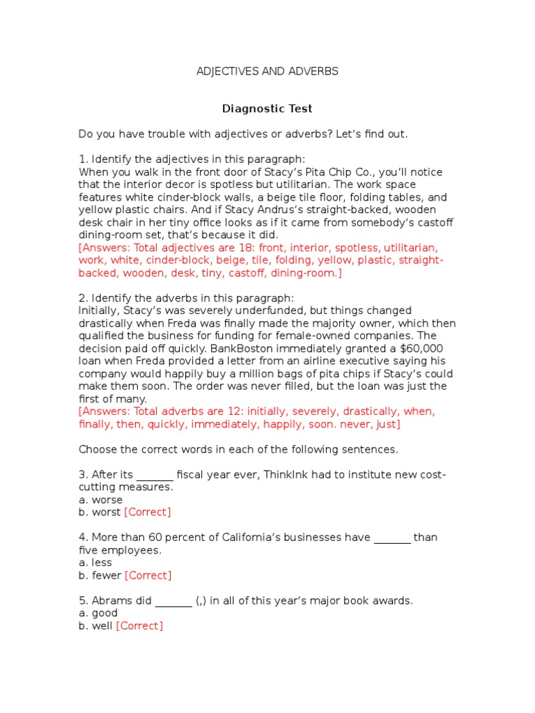 Diagnostic Test | PDF | Adjective | Adverb
