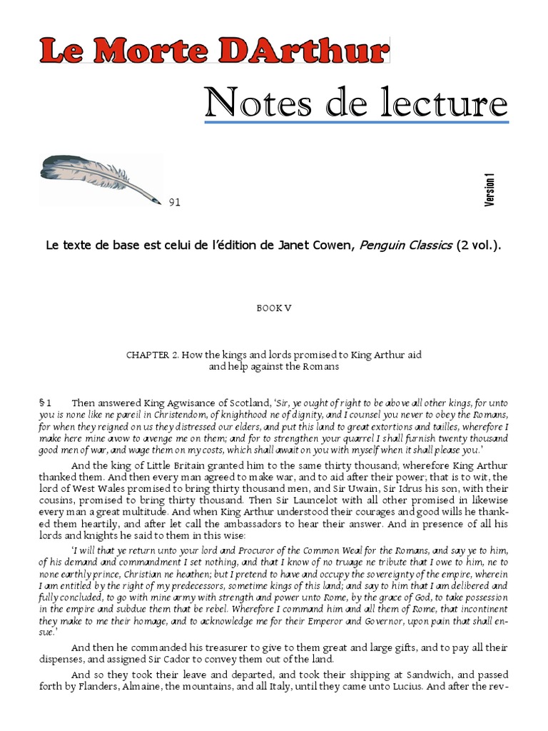 "Le Morte DArthur": Notes de Lecture Volet 91 | PDF | Duke | Le Morte D ...