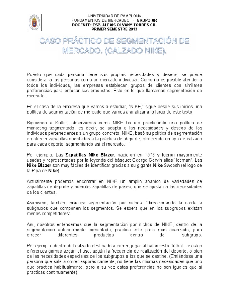 Caso Practico de Segmentación Nike | PDF | Producto (Negocio) | Nike