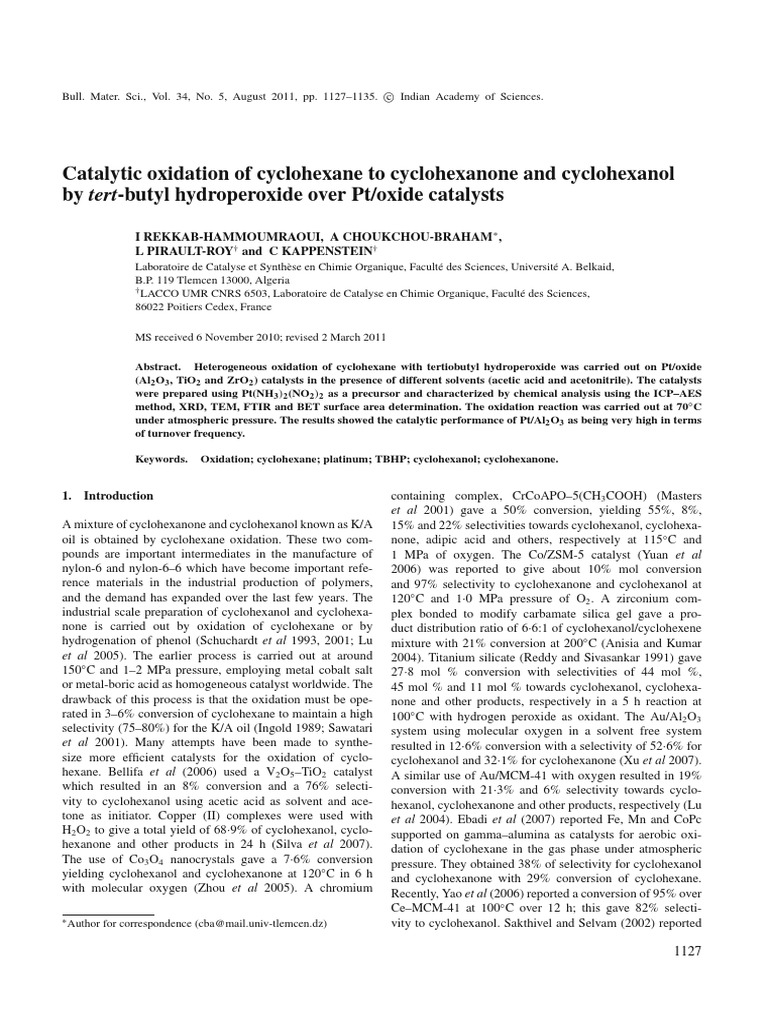 Catalytic Oxidation of Cyclohexane To Cyclohexanone PDF | PDF ...
