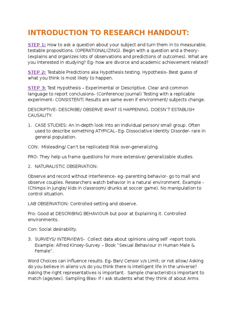 Introduction To Research Handout | PDF | Experiment | Correlation And Dependence