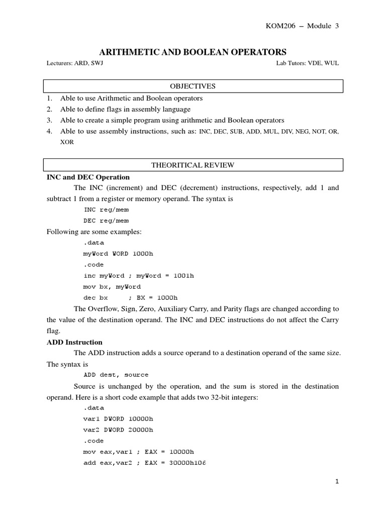 Module 3 - Arithmetic and Boolean Operators | PDF | Division ...