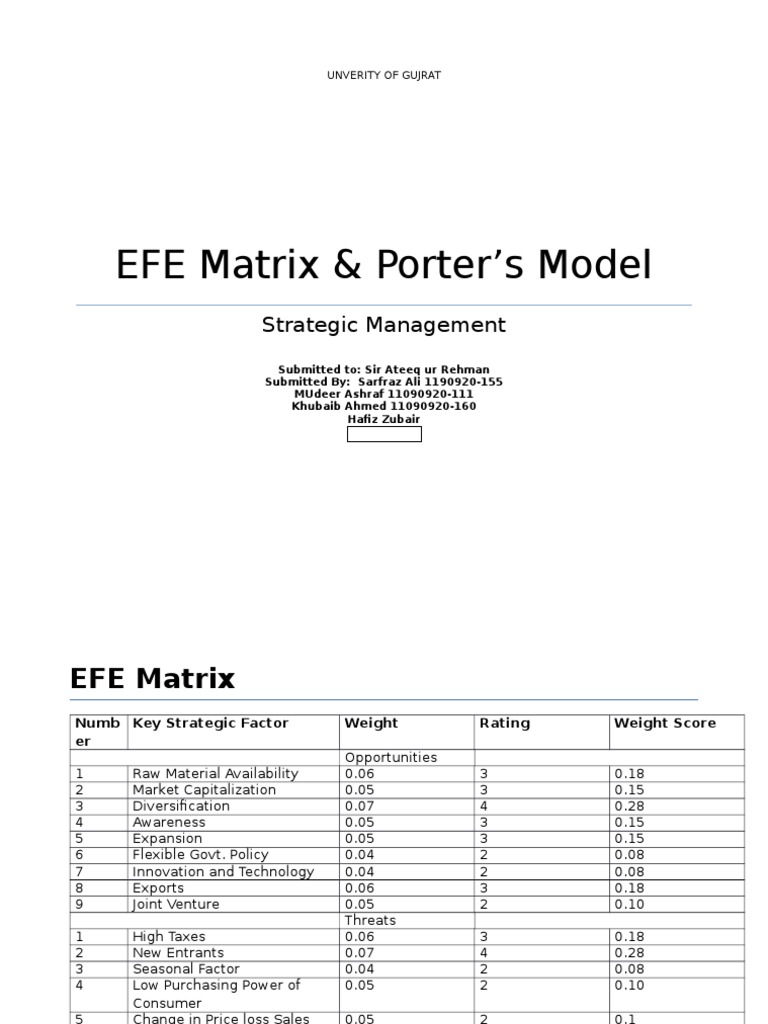 EFE Matrix & Porter's Model: Strategic Management | PDF | Supply Chain ...