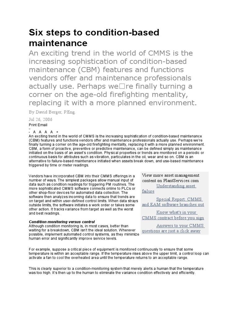 Six Steps for Condition-Based Maintenance | PDF | Control System ...