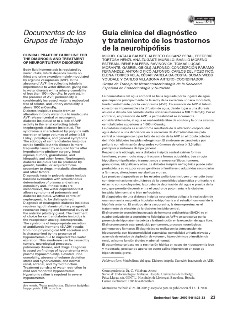 Neurohypophysis Disorders Guide | PDF | Sodium | Diabetes Mellitus