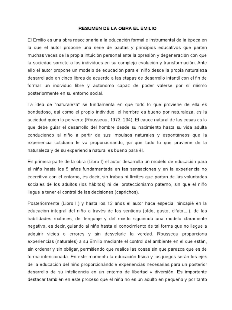 Resumen de La Obra El Emilio 4 | Emile, o sobre educación | Jean ...