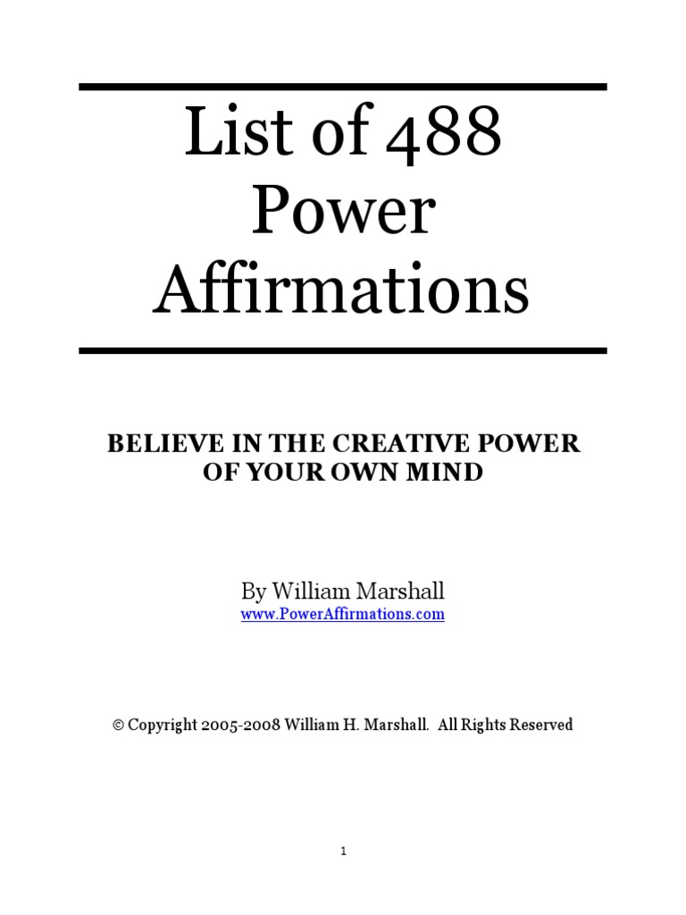 List of 488 Power Affirmations | PDF | Affirmations (New Age) | Thought