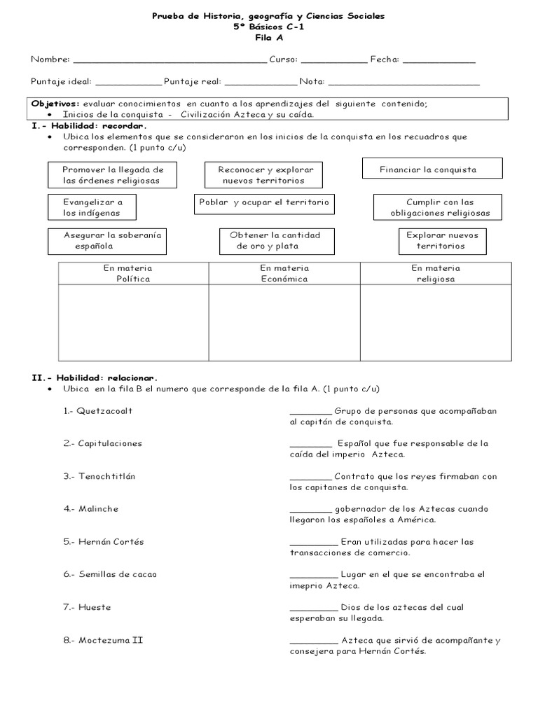 Prueba de Los Aztecas | PDF | Hernán Cortés | azteca