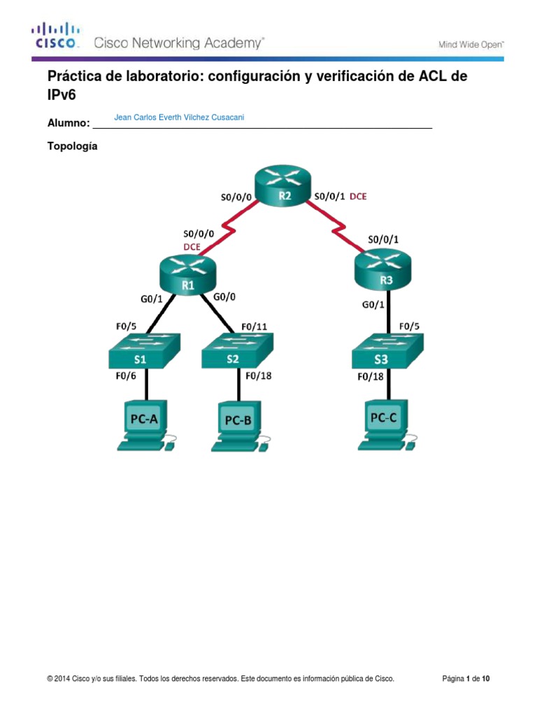 9.5.2.7 Lab - Configuracion y Verificacion de ACL de IPv6 | PDF | Yo Pv6 | Enrutador (Computación)