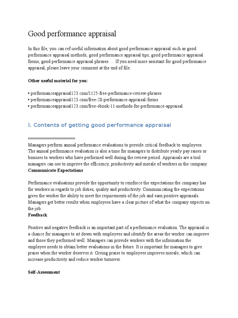 Good Performance Appraisal | PDF | Performance Appraisal | Quality Of Life