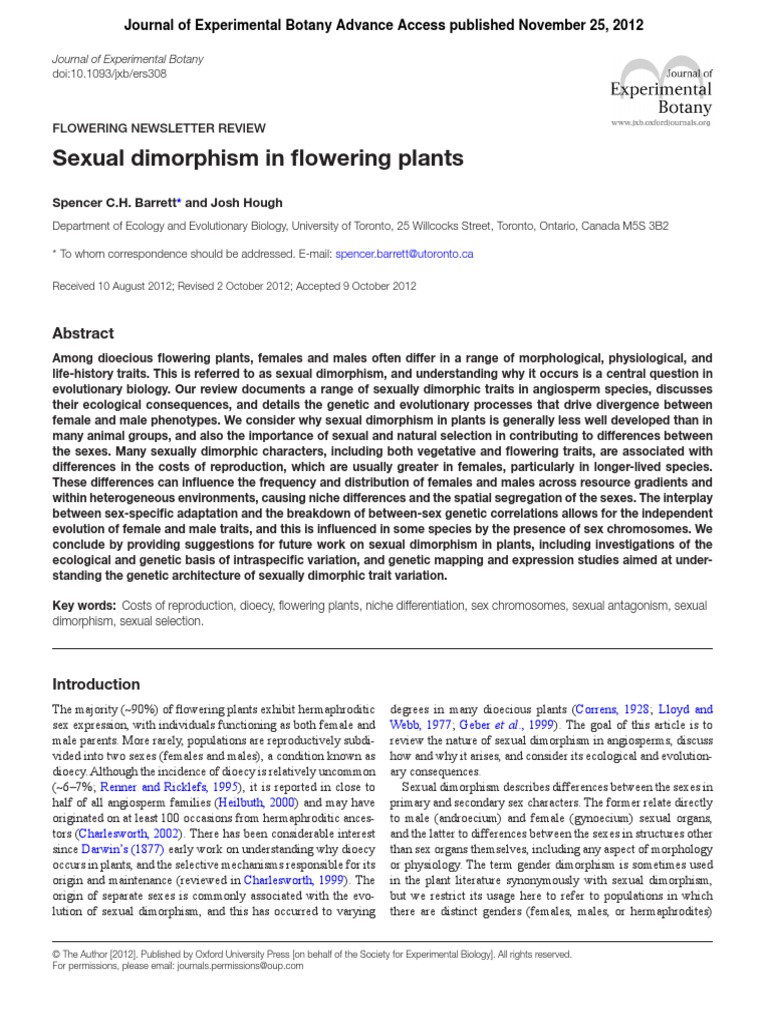 Barrett Hough 2012 - Sexual Dimorphism in Flowering Plants | PDF ...