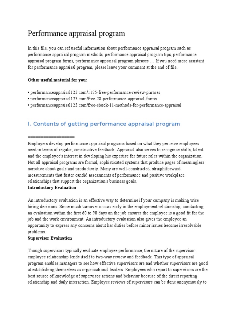 Performance Appraisal Program | PDF | Performance Appraisal | Employment