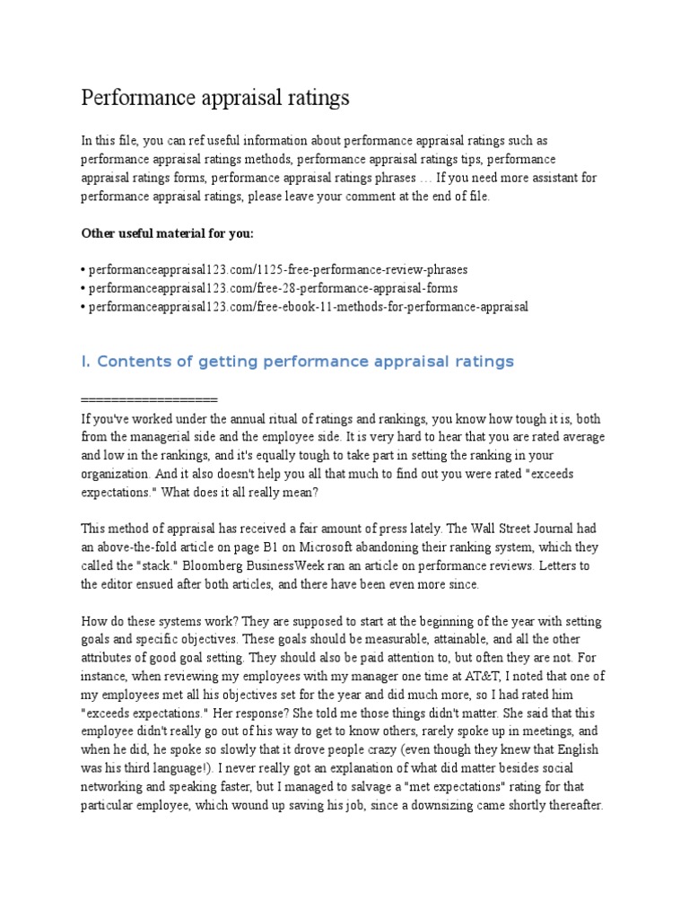 Performance Appraisal Ratings | PDF | Performance Appraisal | Employment