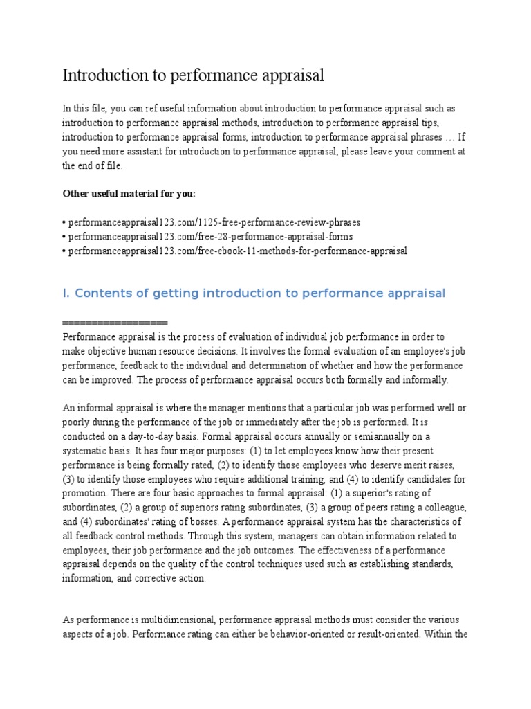Introduction To Performance Appraisal | PDF | Performance Appraisal ...