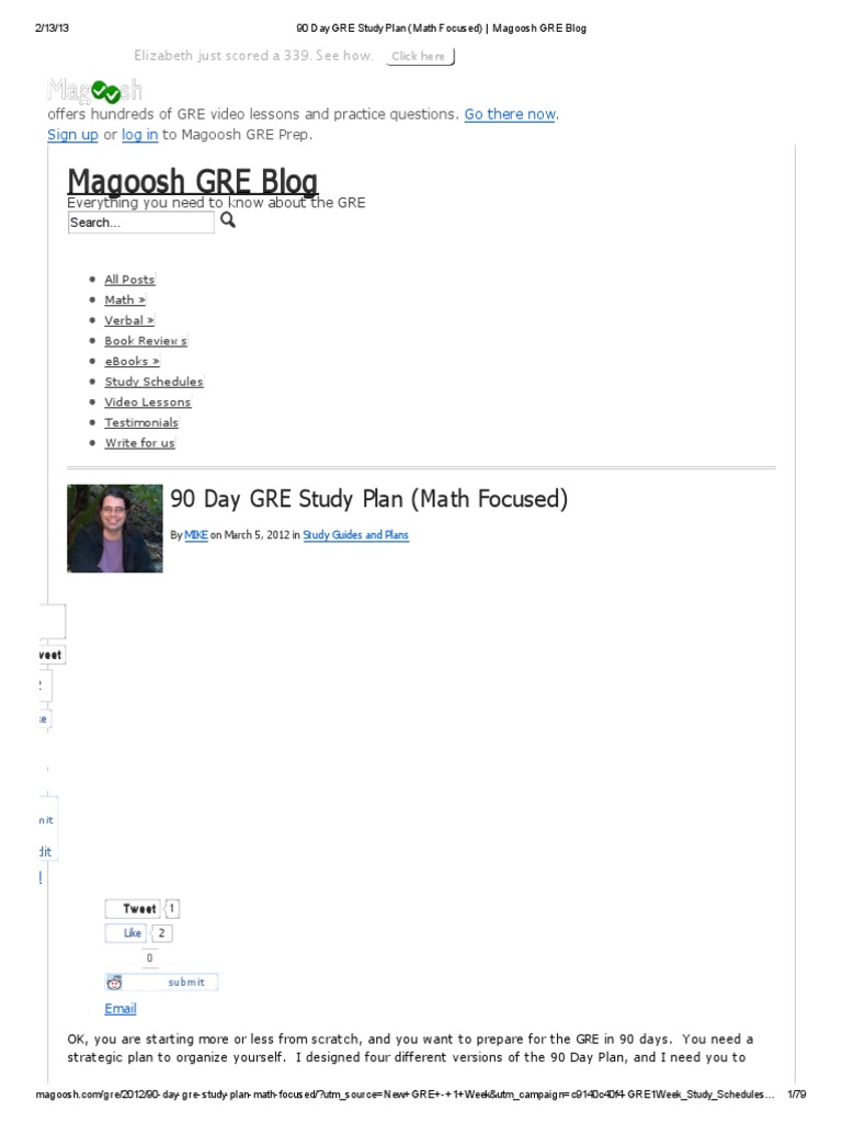 90 Day GRE Study Plan (Math Focused) - Magoosh GRE Blog | PDF ...