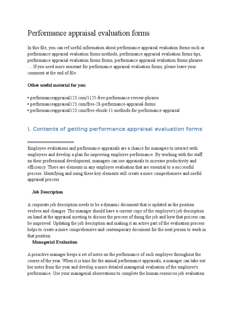 Performance Appraisal Evaluation Forms | PDF | Performance Appraisal | Employment