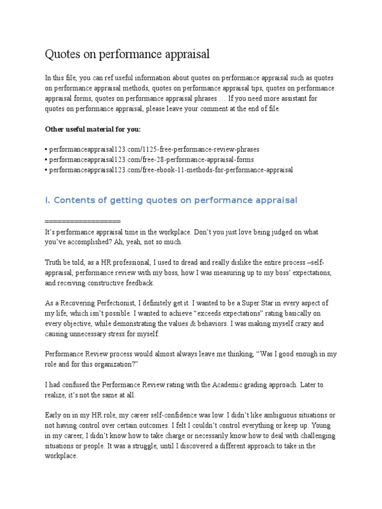 Quotes On Performance Appraisal | PDF | Performance Appraisal | Action ...
