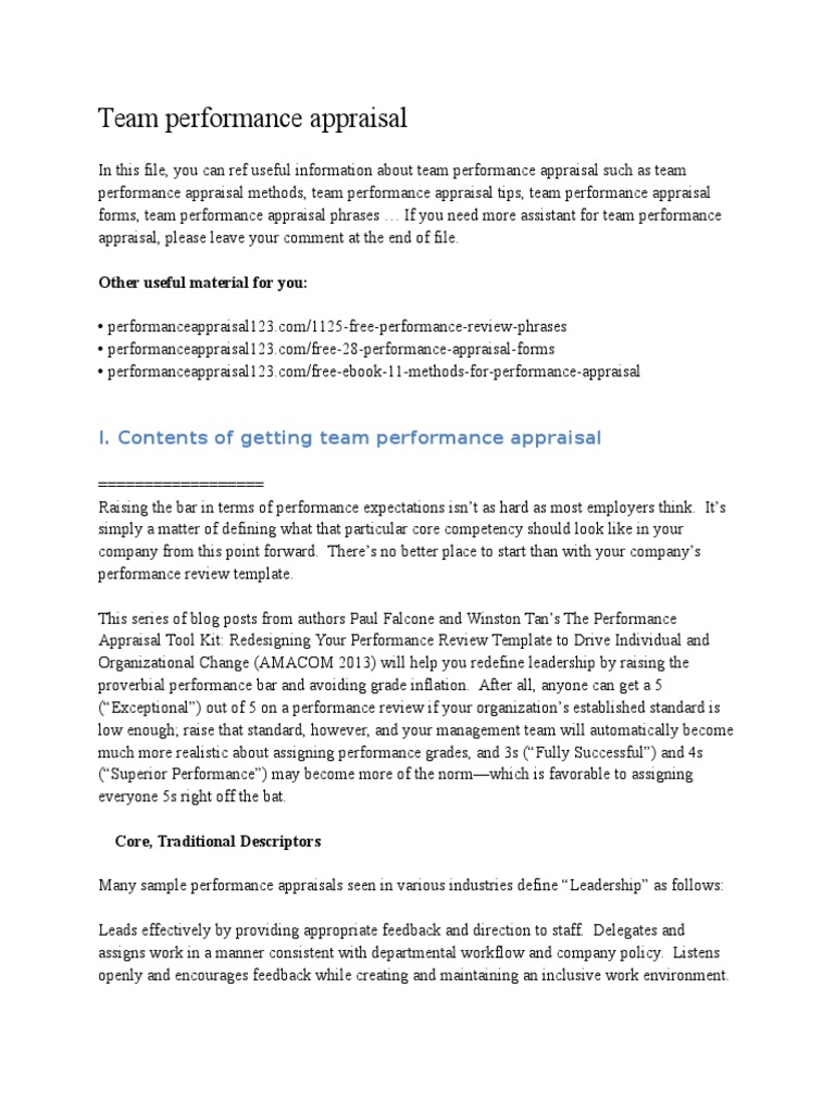 Team Performance Appraisal | PDF | Performance Appraisal | Emergence