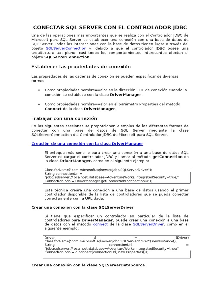 Clase-Conectar SQL Server Con El Controlador JDBC | PDF | Servidor SQL ...