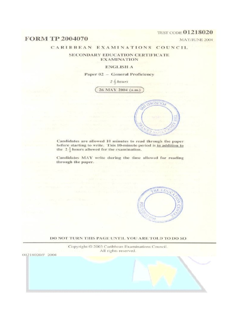 English A Paper 2 May 26, 2004 | PDF