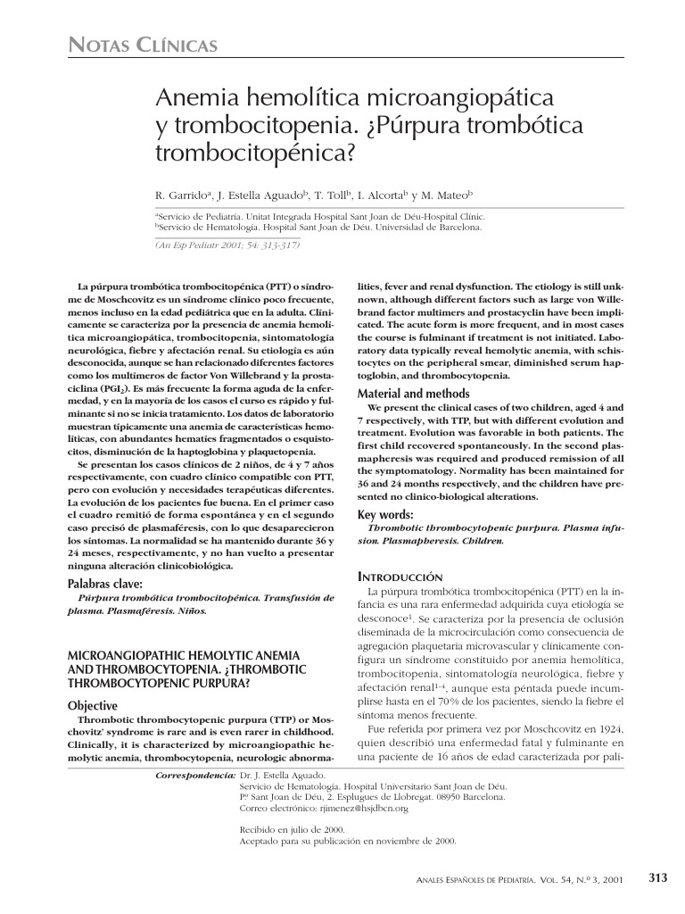 Anemia Hemolítica Microangiopática | PDF | Leucocito | Anemia