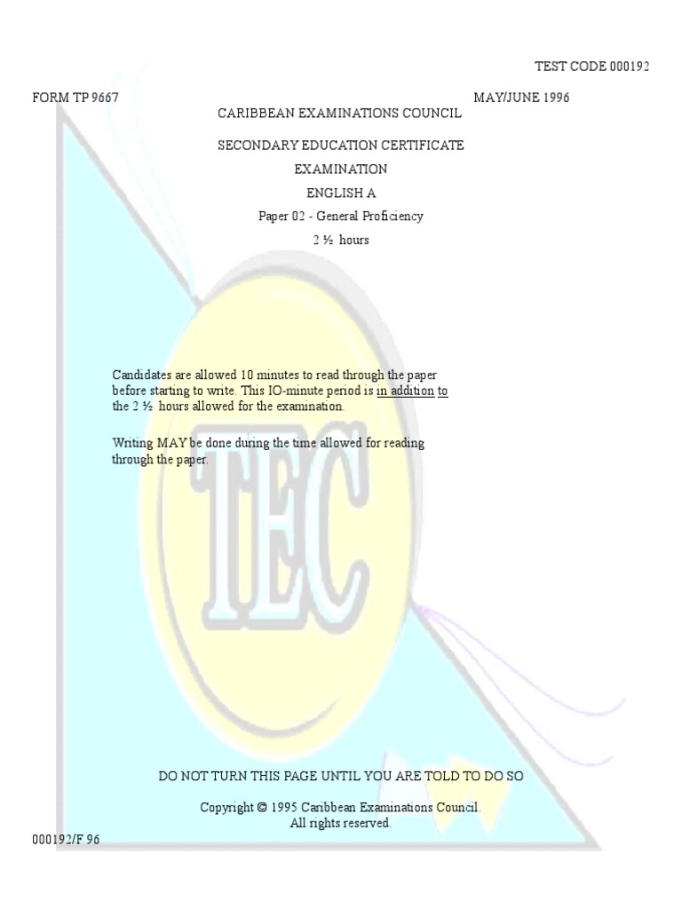 English A Paper 2 June 1996 | PDF | Bus